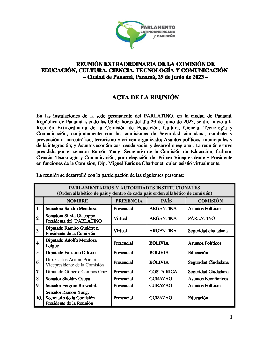 acta-29jun-2023 - Parlamento Latinoamericano y Caribeño